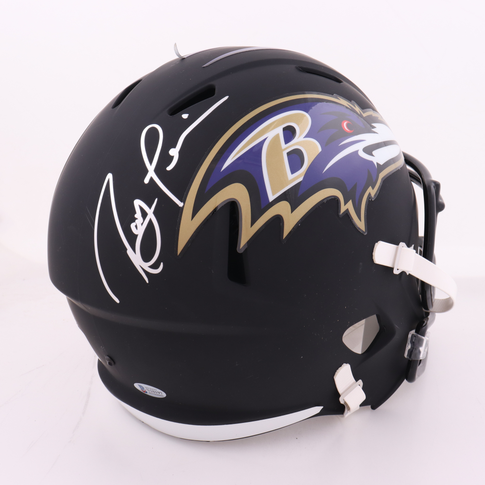 Ray Lewis Signed Ravens Matte Black Full-Size Speed Helmet (Beckett ...