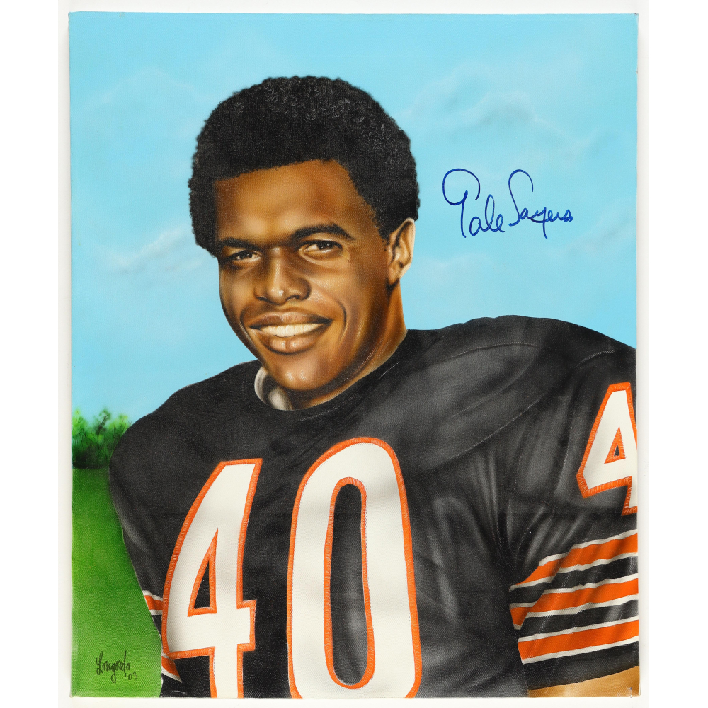 Gale Sayers Signed Bears Gary Longordo Panting on Canvas (JSA ...