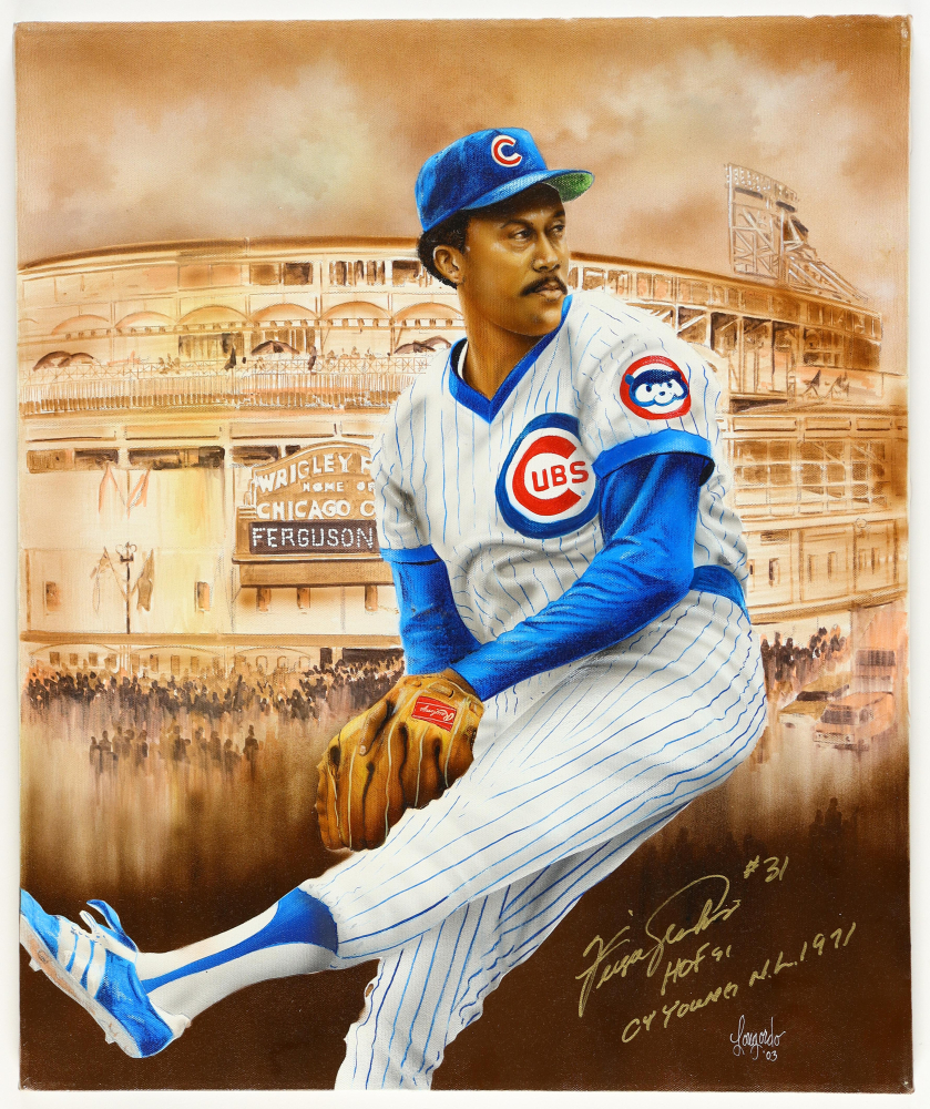 Ferguson Jenkins Signed Gary Longordo Canvas Art Print on Board ...