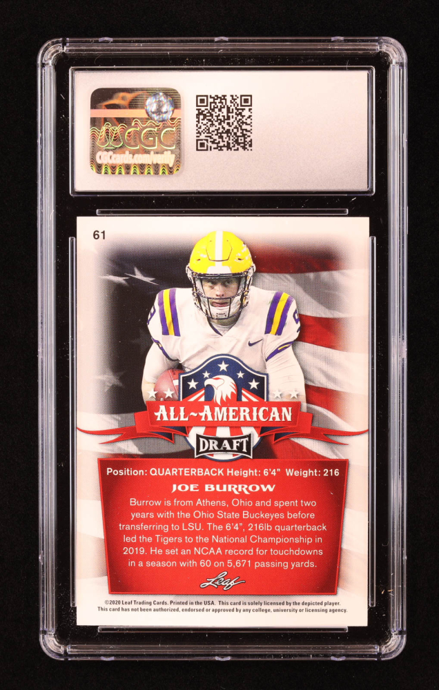 Joe Burrow 2020 Leaf Draft #61 AA RC (CGC 10) | Pristine Auction