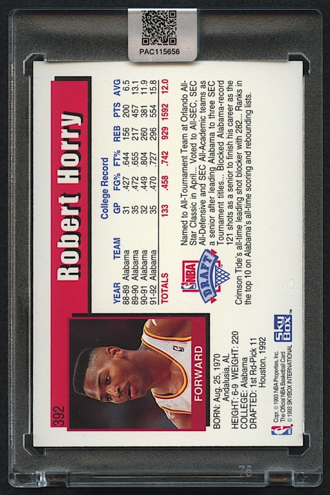 Robert Horry Signed 1992-93 Hoops #392 RC (PA Encapsulated) | Pristine ...