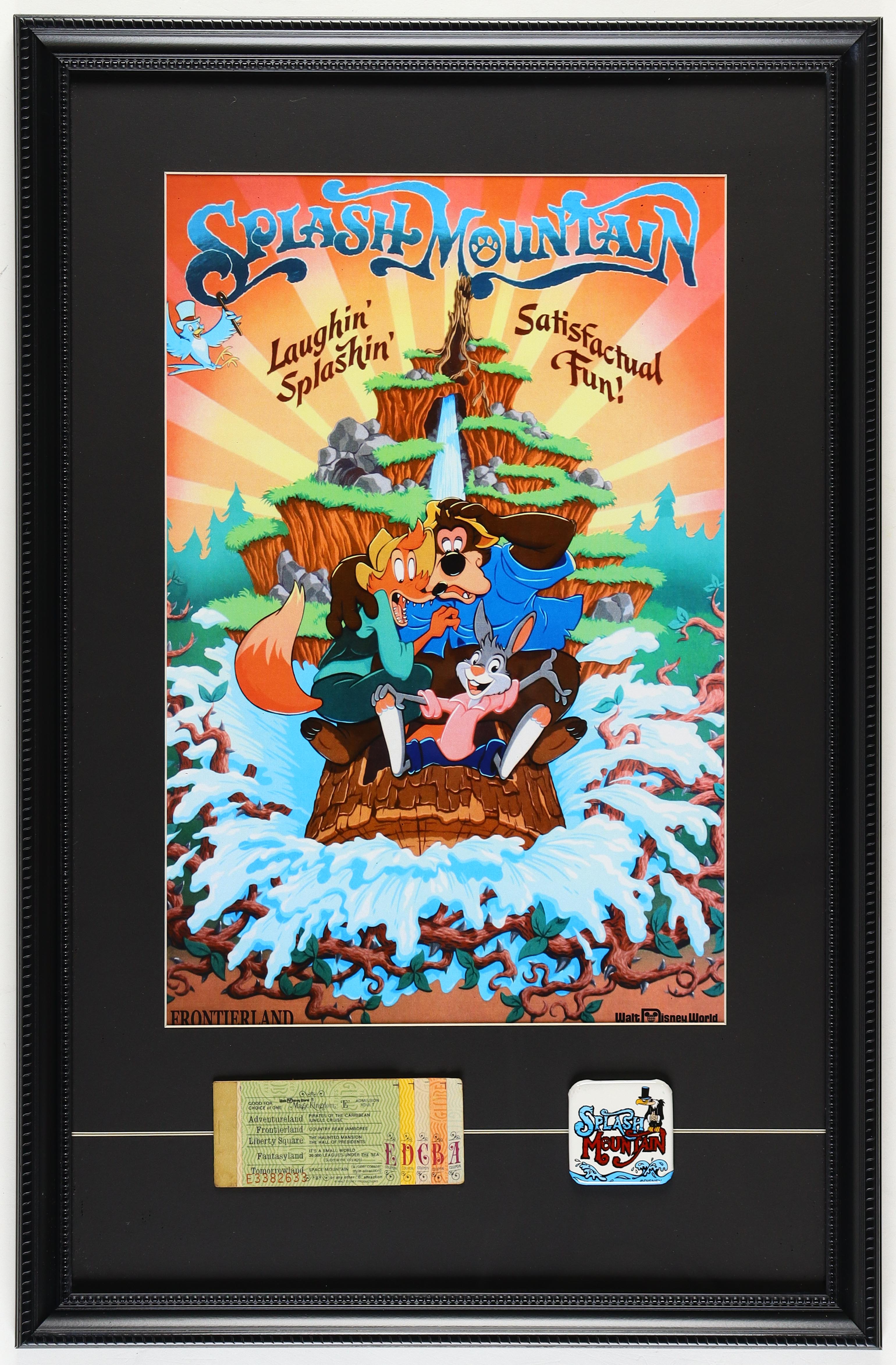 "Splash Mountain" Custom Framed Print Display with Vintage Ticket Book ...