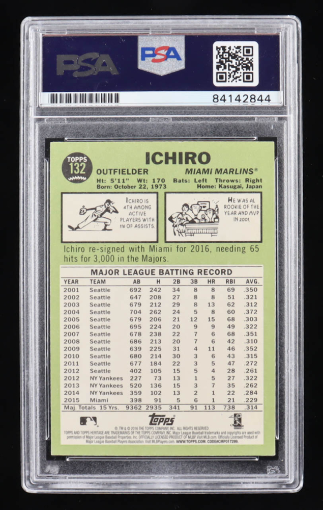 Ichiro Suzuki Signed 2016 Topps Heritage #132A (PSA) | Pristine Auction