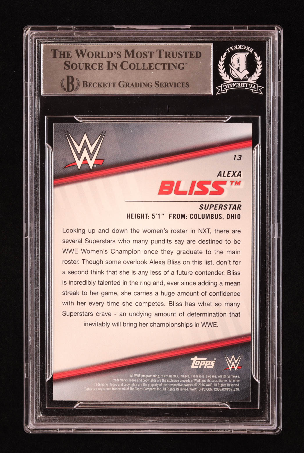 Alexa Bliss Signed 2016 Topps WWE Divas Revolution #13 (BGS) | Pristine ...
