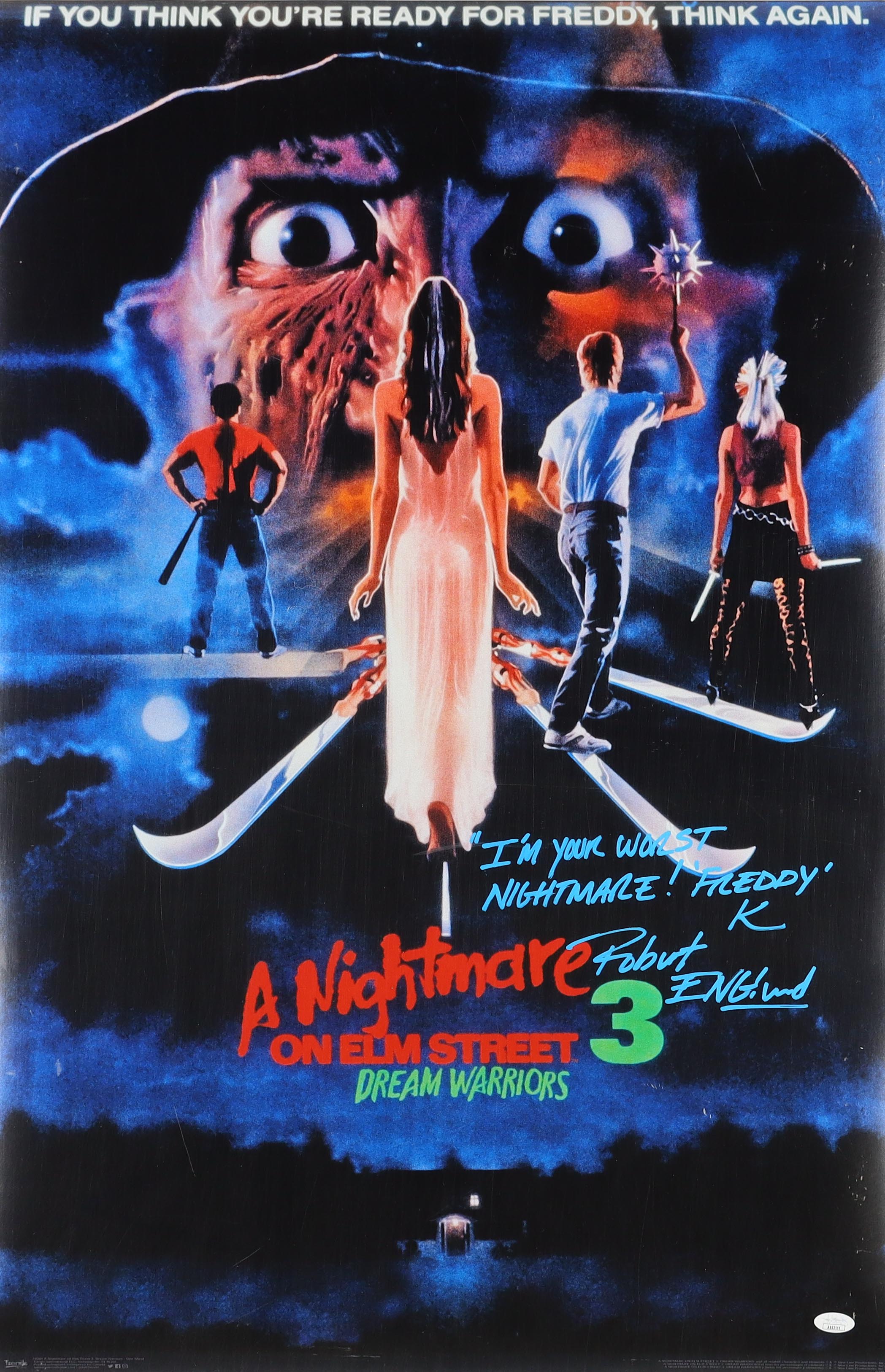 Robert Englund Signed "A Nightmare On Elm Street 3" 22x34 Poster Inscribed "I'm Your Worst ...
