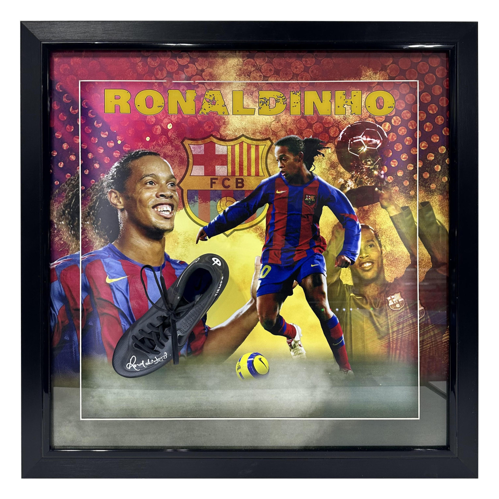 Ronaldinho Signed Barcelona Custom Framed 3D LED Cleat Display (Beckett ...
