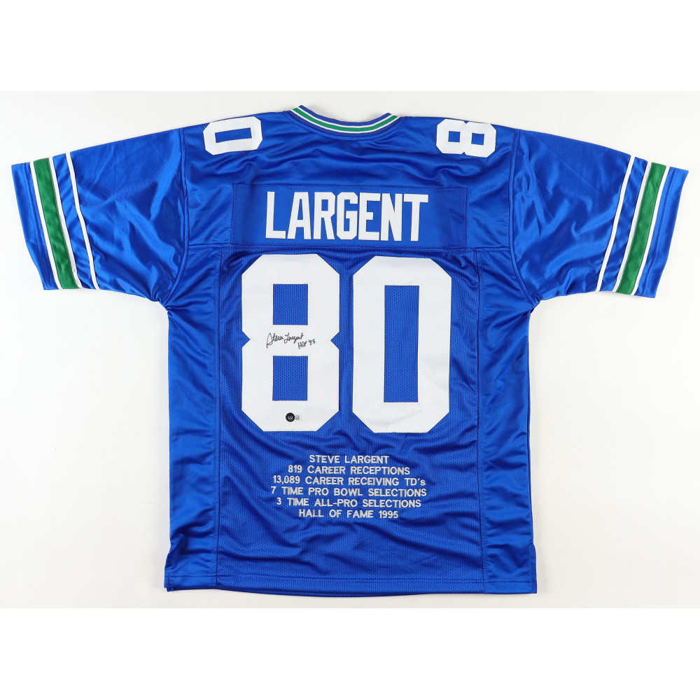 Steve Largent Signed Career Highlight Stat Jersey Inscribed "HOF 95 ...