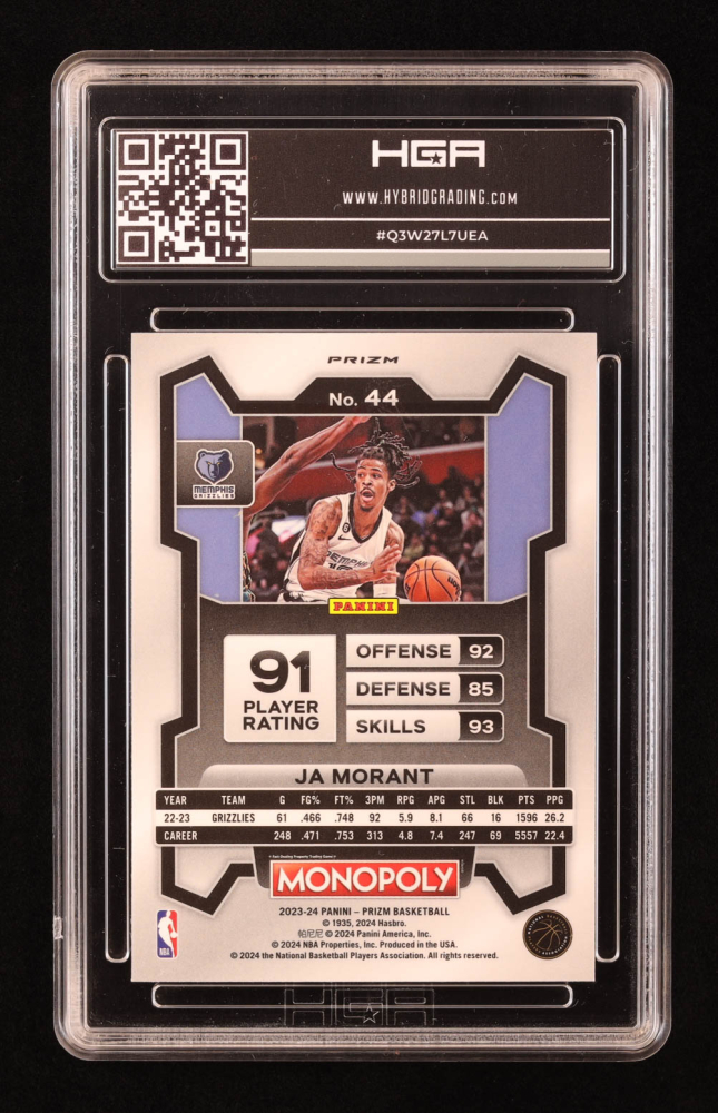 Ja Morant 2023-24 Panini Prizm Monopoly Purple #44 (HGA 10) | Pristine ...