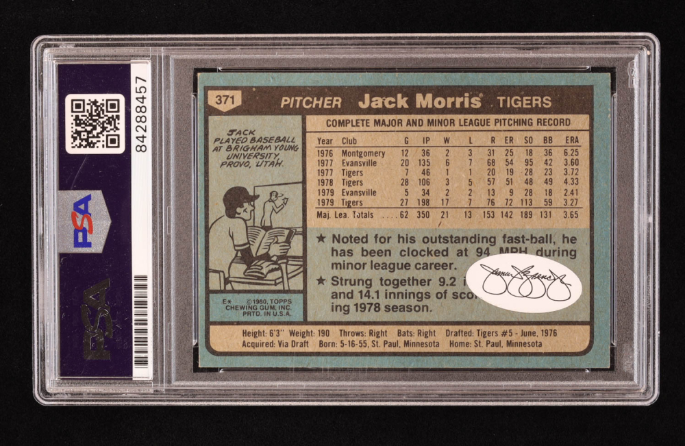 Jack Morris Signed 1980 Topps #371 (PSA) | Pristine Auction