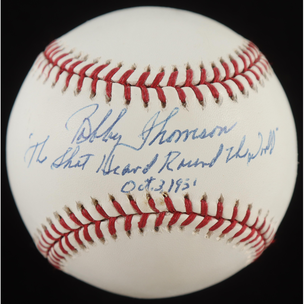 Bobby Thomson Signed OML Baseball with Display Case Inscribed "The Shot ...