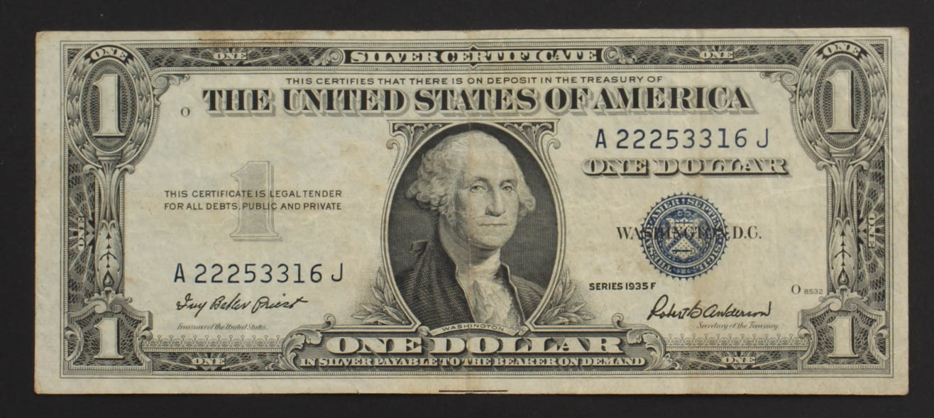 1935 United States Silver Certificate $1 One Dollar Bank Note ...