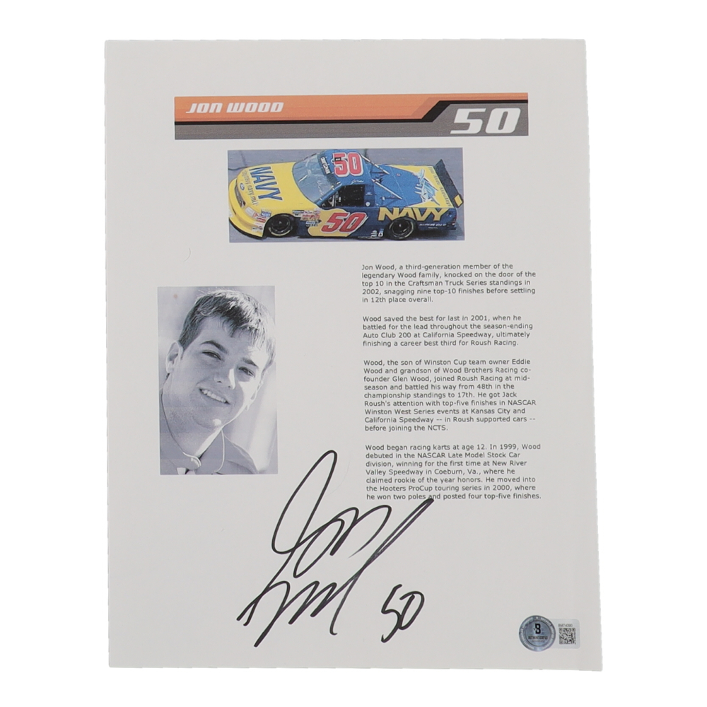 Jon Wood Signed NASCAR 8x10 Career Highlight Sheet (Beckett) | Pristine ...
