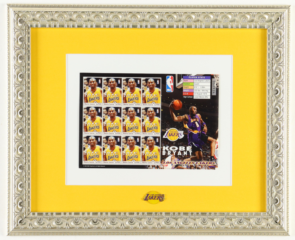 Kobe Bryant Lakers Uncut Postage Stamp Sheet Custom Framed Display With ...