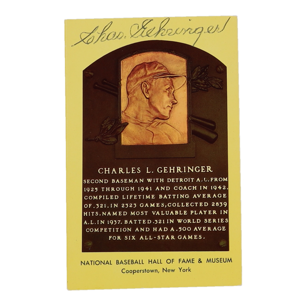 Charlie Gehringer Signed Hall of Fame Plaque Postcard (JSA) | Pristine ...