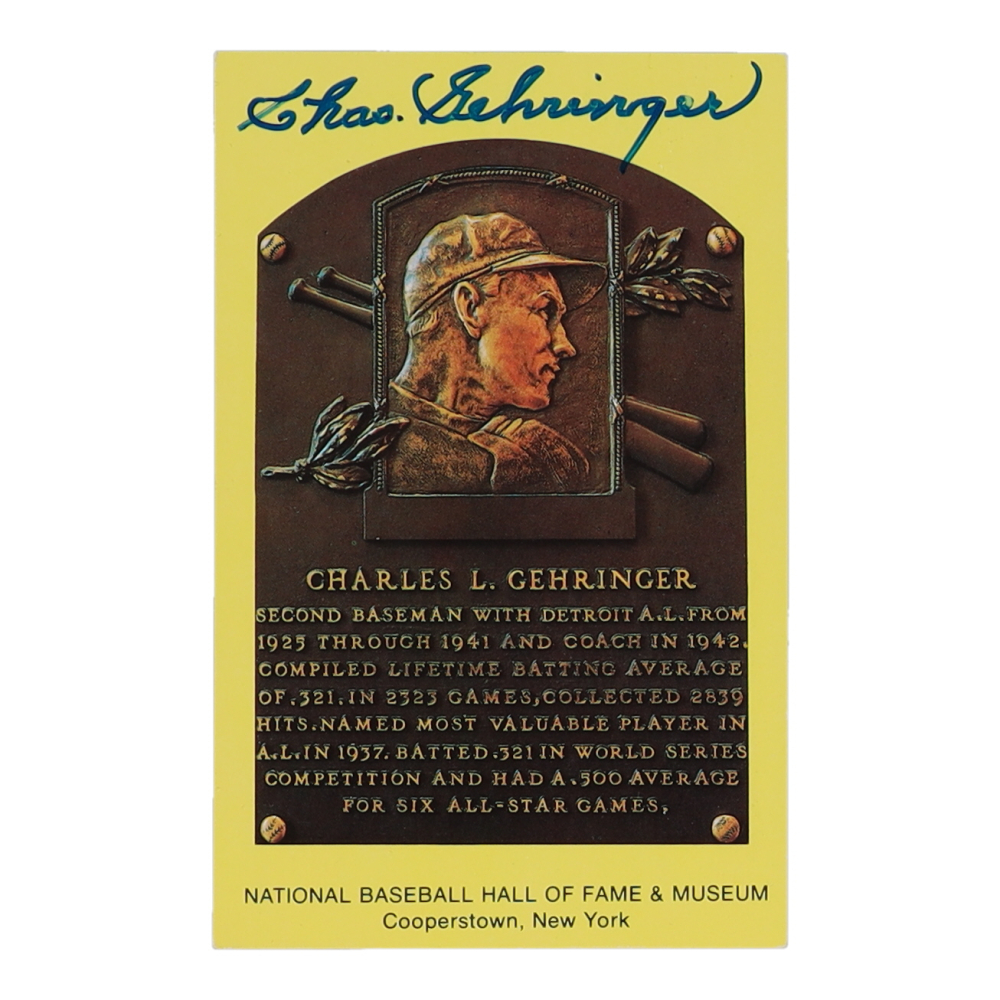 Charlie Gehringer Signed Hall of Fame Plaque Postcard (JSA) | Pristine ...