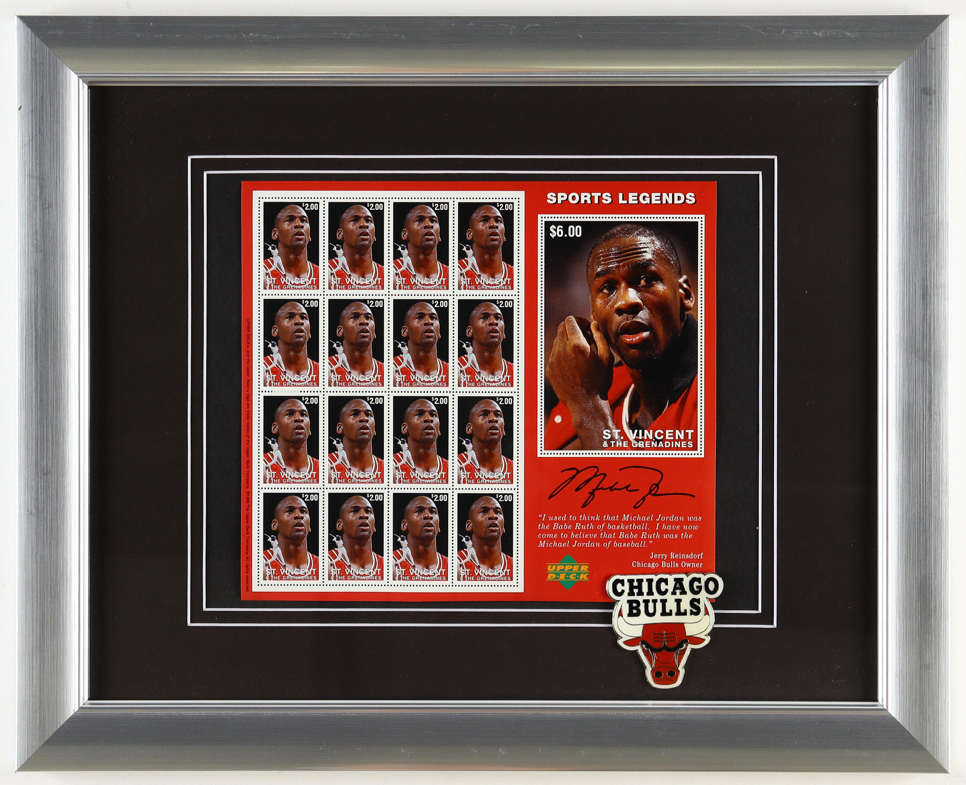 Michael Jordan Bulls Uncut Postage Stamp Sheet Custom Framed Display ...