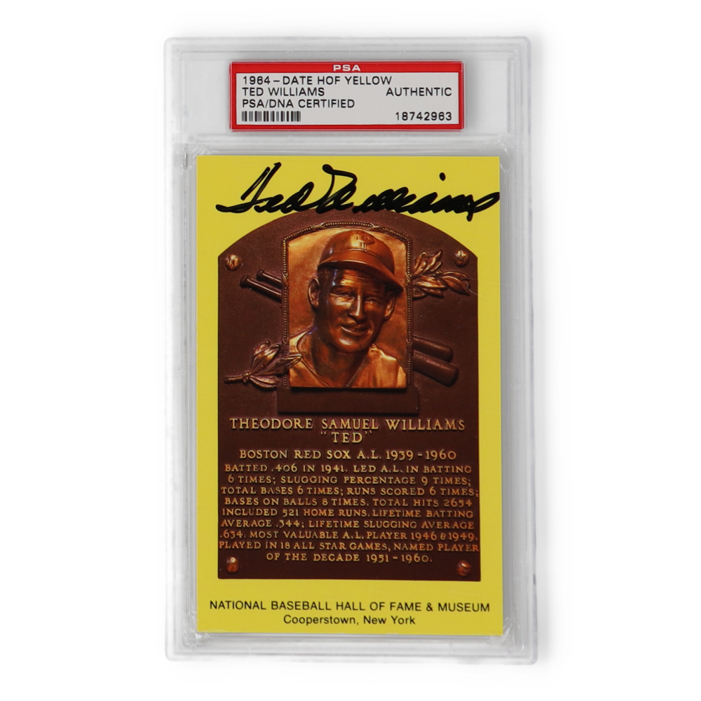 Ted Williams Signed Hall of Fame Plaque Postcard (PSA) | Pristine Auction