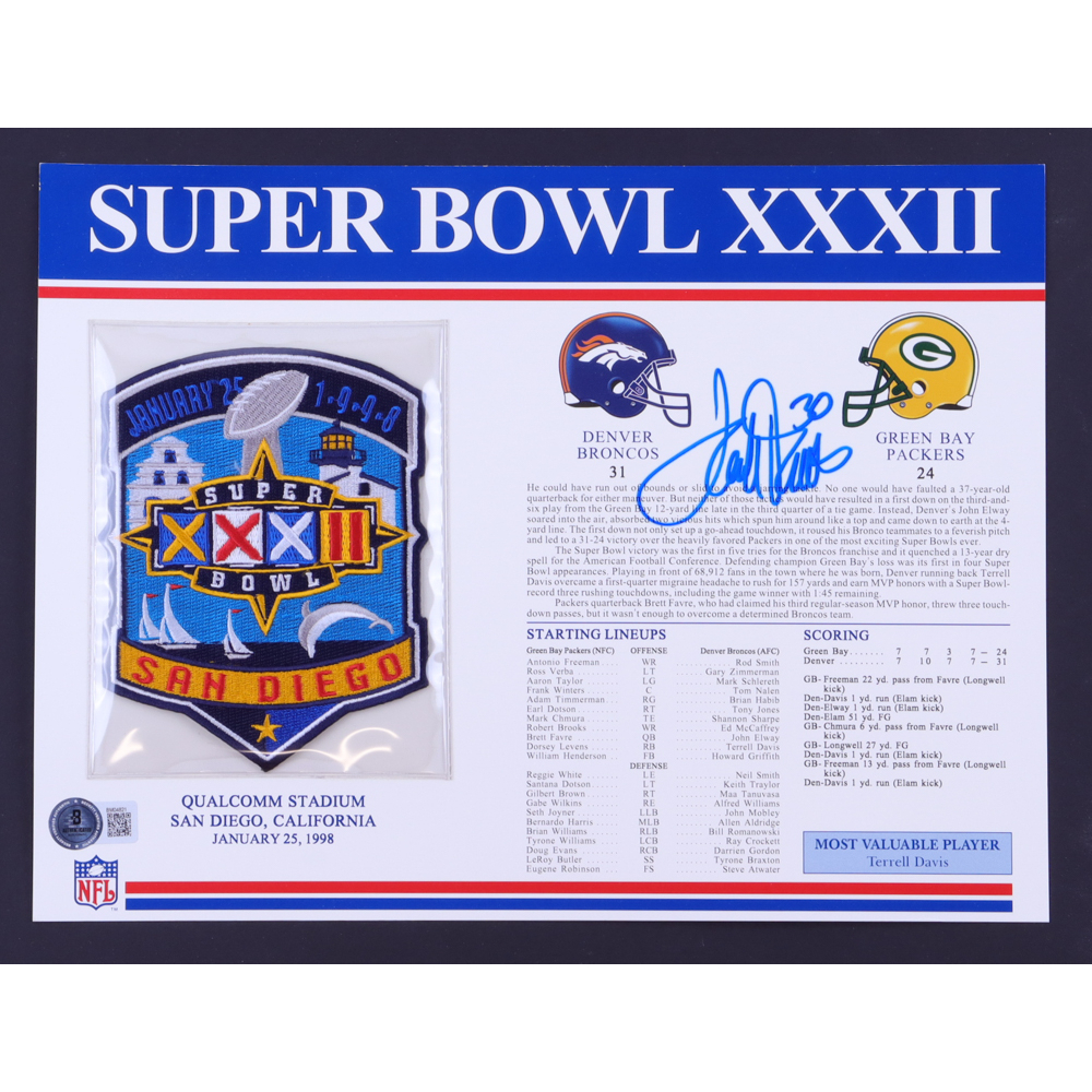 Terrell Davis Signed Super Bowl XXXII Commemorative 9x12 Score Card ...