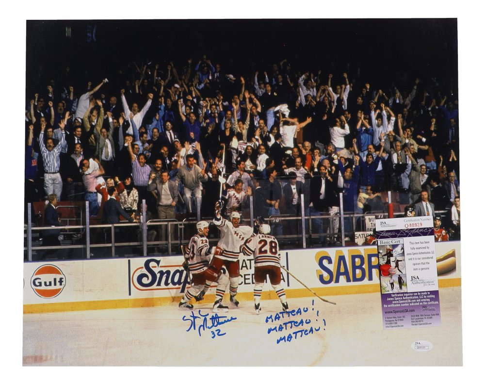 Stephane Matteau Signed Rangers 16x20 Photo Inscribed "Matteau! Matteau ...