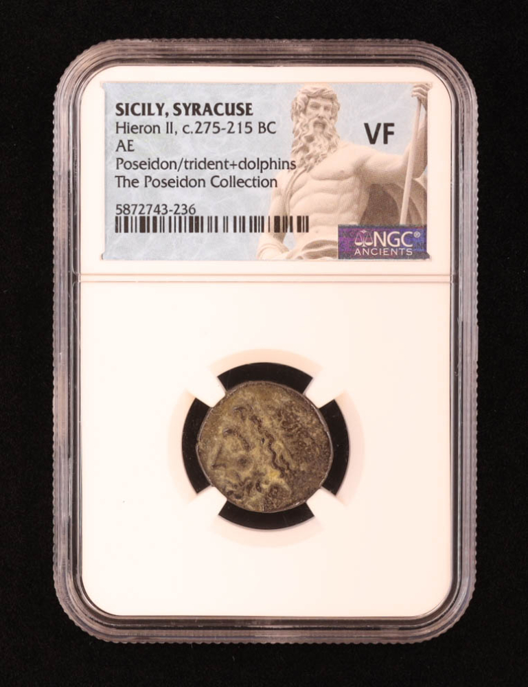 Sicily, Syracuse Ancient Coin - Hieron II, c.275-215 BC - AE Poseidon ...