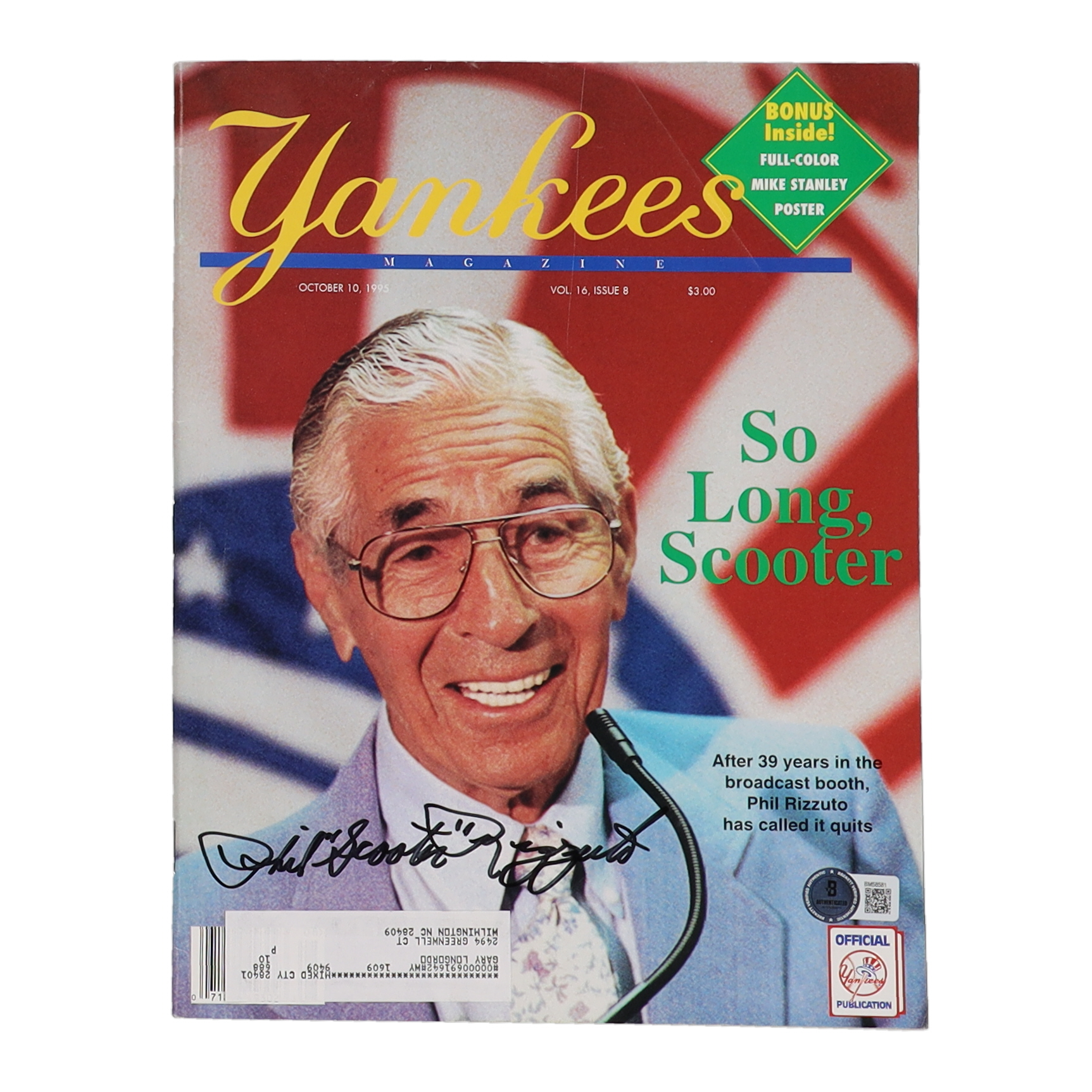 Phil "Scooter" Rizzuto Signed 1995 "Yankees" Magazine (Beckett ...