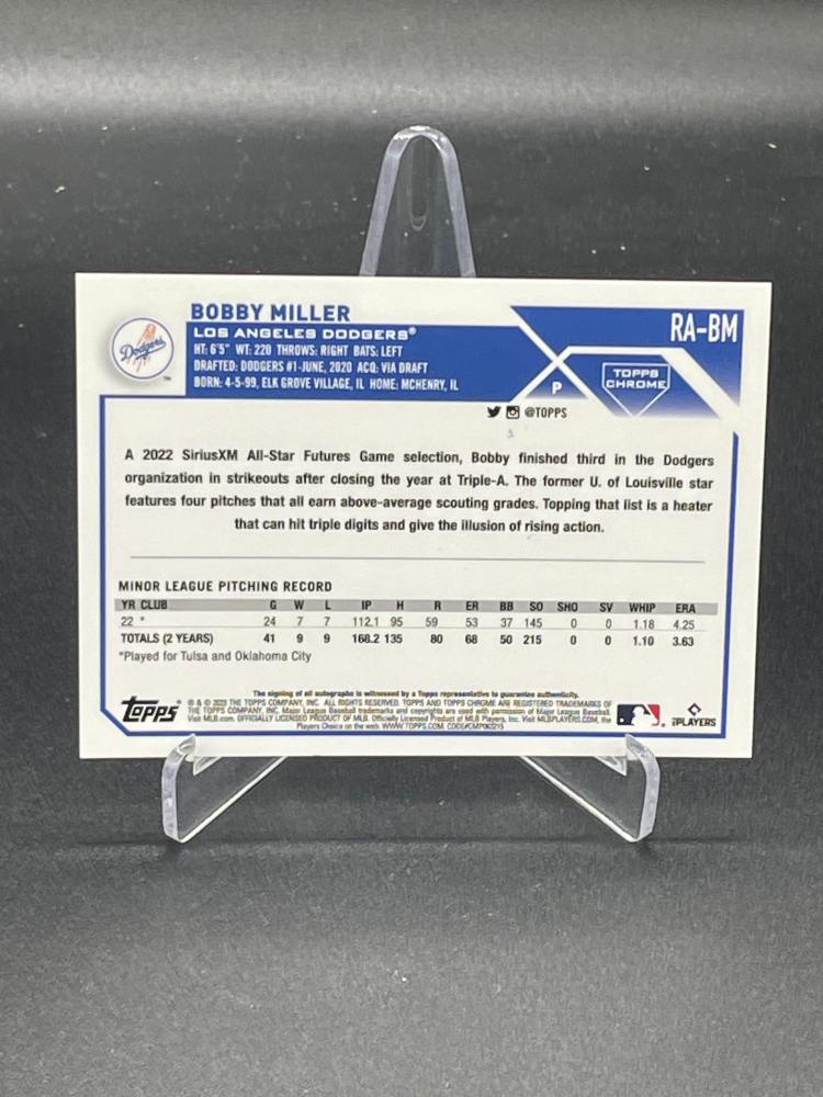 Bobby Miller 2023 Topps Chrome Update Rookie Autographs Purple ...