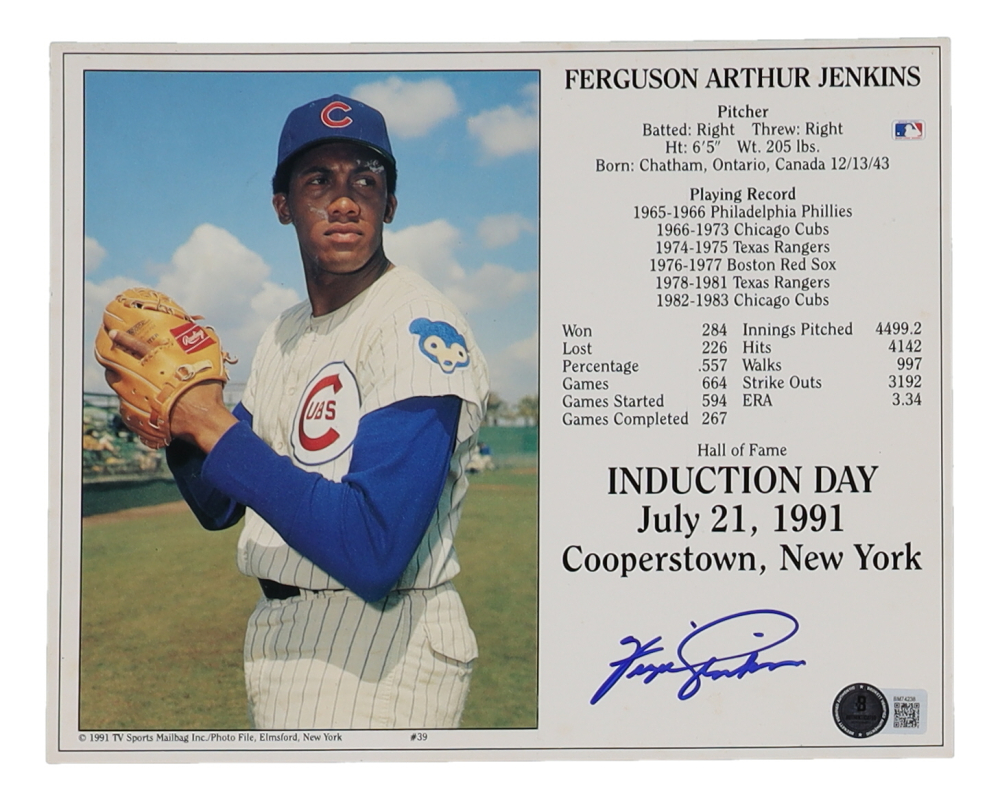 Ferguson Jenkins Signed 8x10 Hall Of Fame Induction Day Photo (Beckett ...