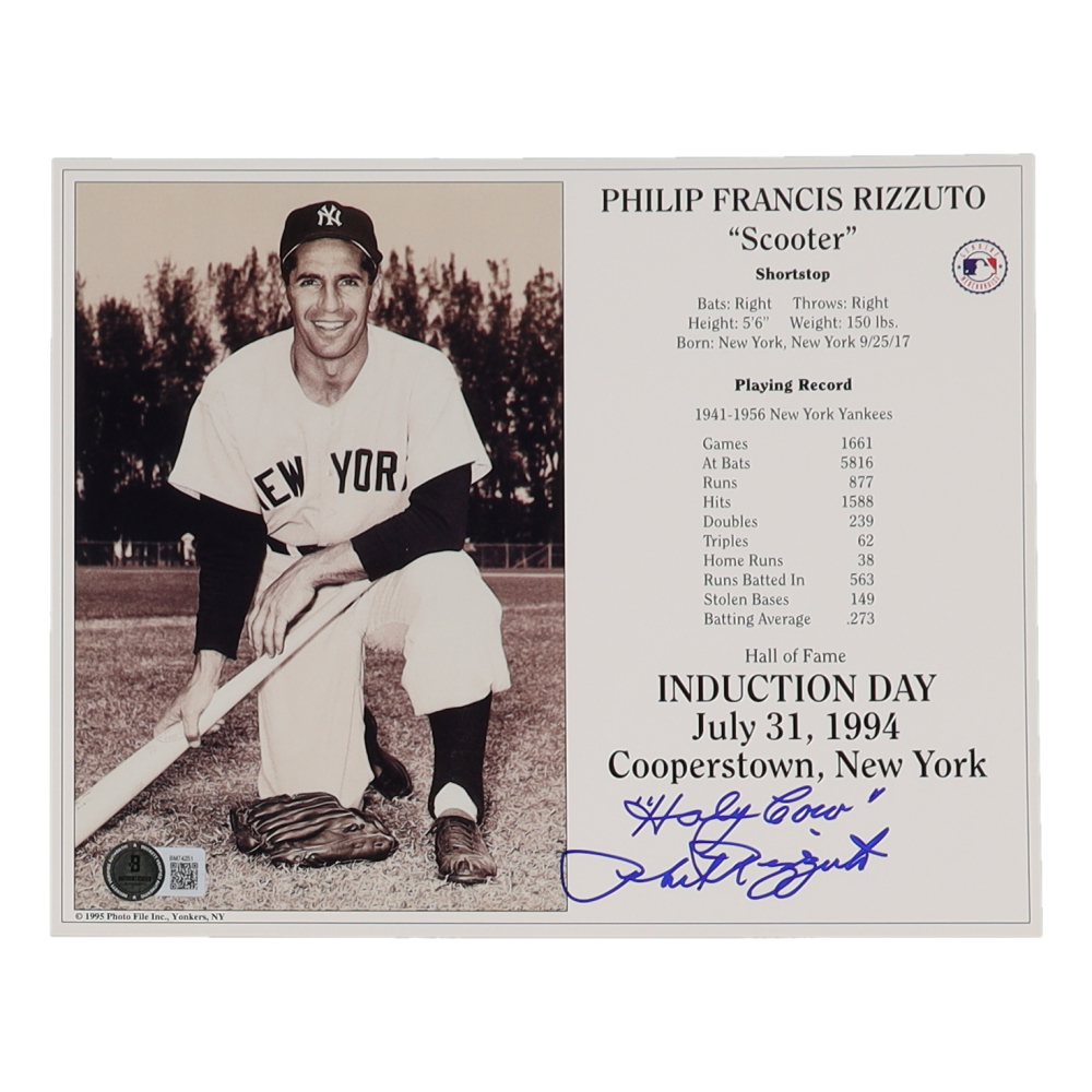 Phil Rizzuto Signed 8x10 Hall Of Fame Induction Day Photo Inscribed ...