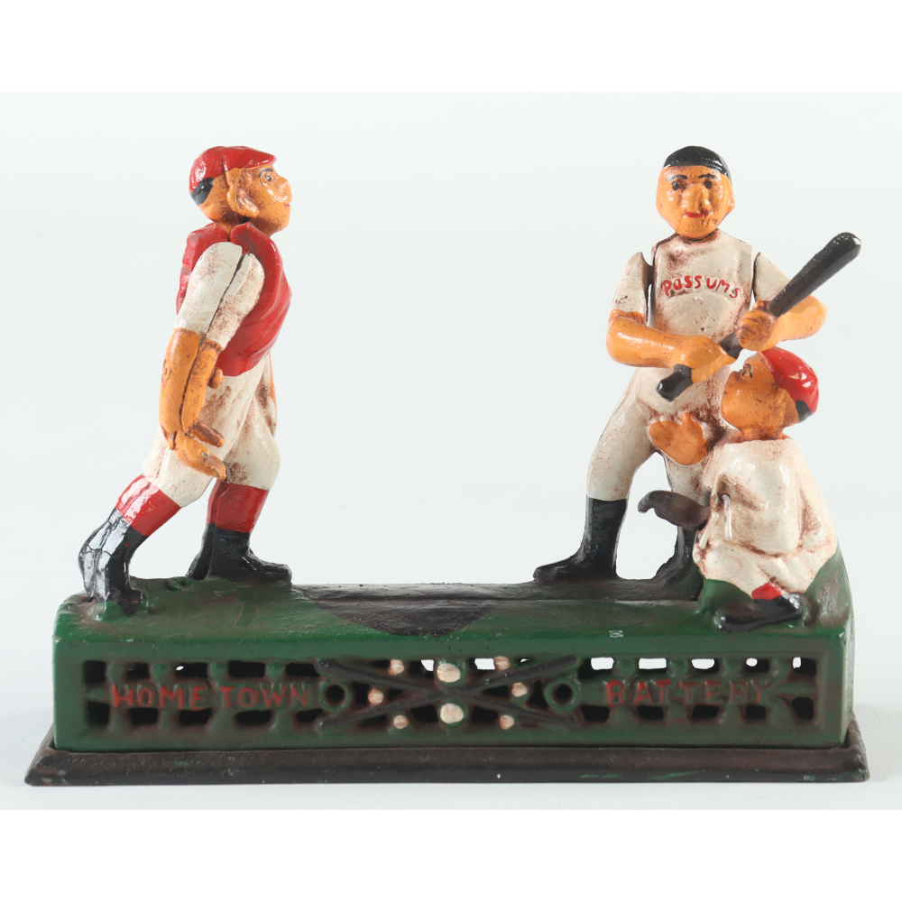 Vintage Mechanical Baseball Iron Coin Bank | Pristine Auction