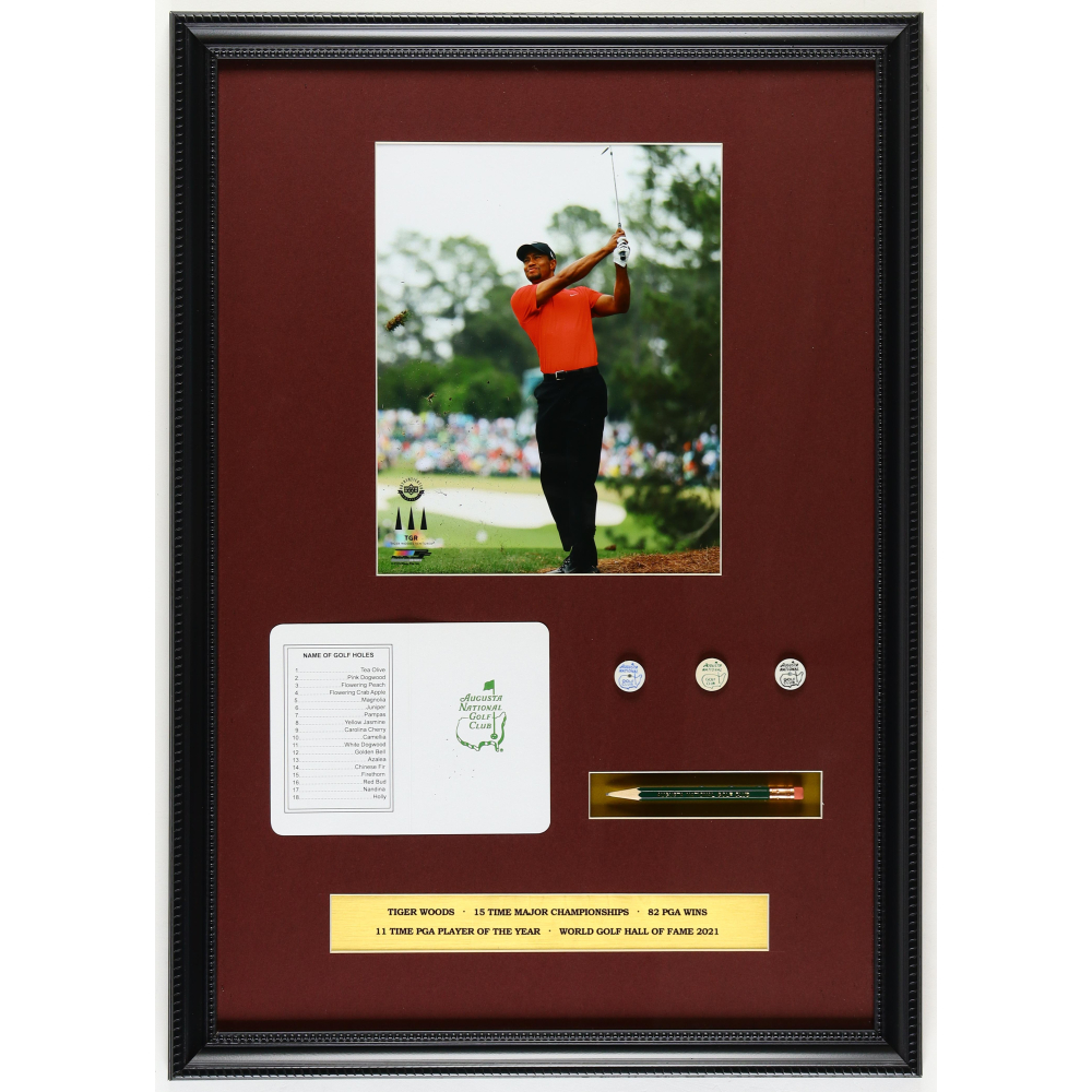 Tiger Woods Custom Framed Photo Display With Augusta Scorecard, (3 ...