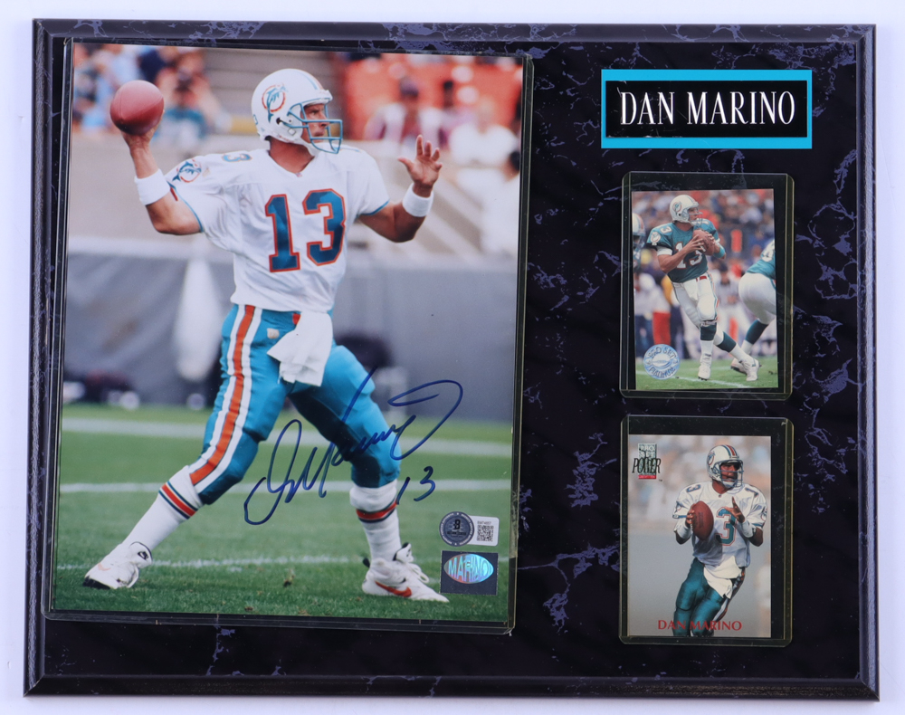 Dan Marino Signed Dolphins Custom Plaque Photo Display with (2) Trading ...
