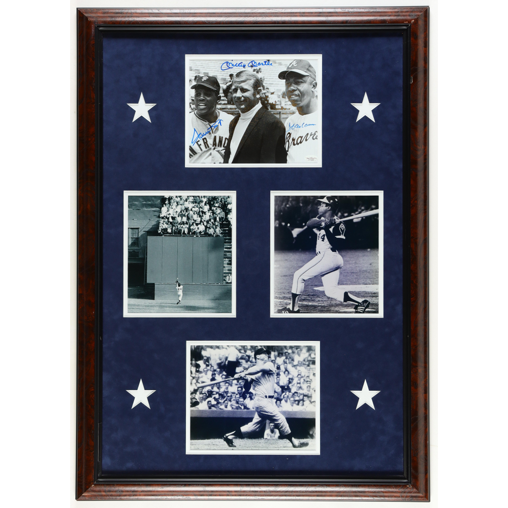Mickey Mantle, Hank Aaron & Willie Mays Signed Custom Framed Photo ...