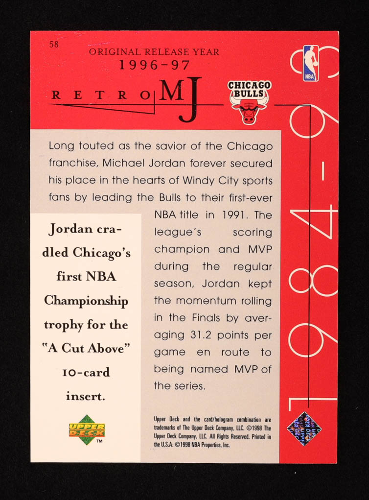 Michael Jordan 1998 Upper Deck Michael Jordan Career Collection #58 ...