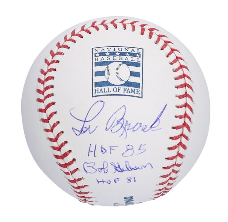 Lou Brock & Bob Gibson Signed Hall Of Fame OML Baseball Inscribed "HOF ...