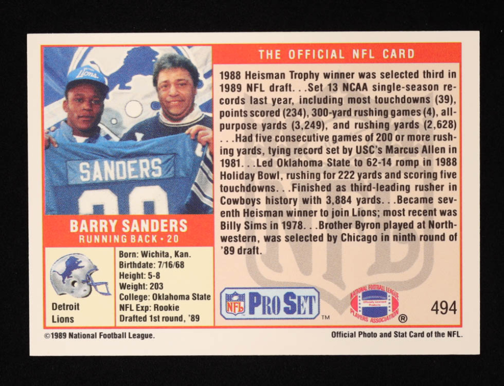Barry Sanders 1989 Pro Set #494 RC | Pristine Auction