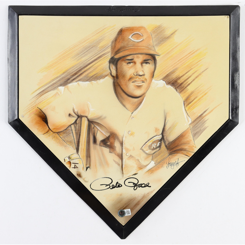 Pete Rose Signed Reds Hand-Painted Gary Longordo Original Home Base ...
