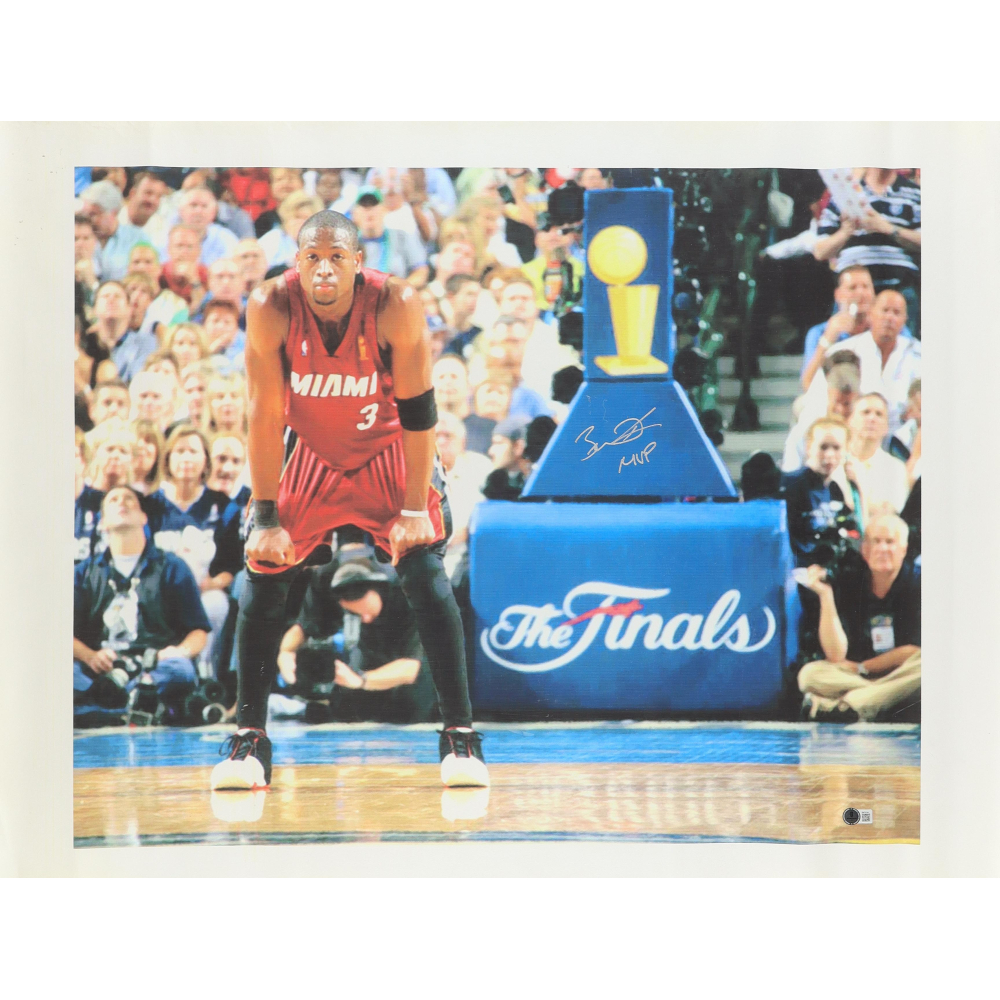 Dwyane Wade Signed Heat 28x36 Canvas Print Inscribed "MVP" (Beckett ...