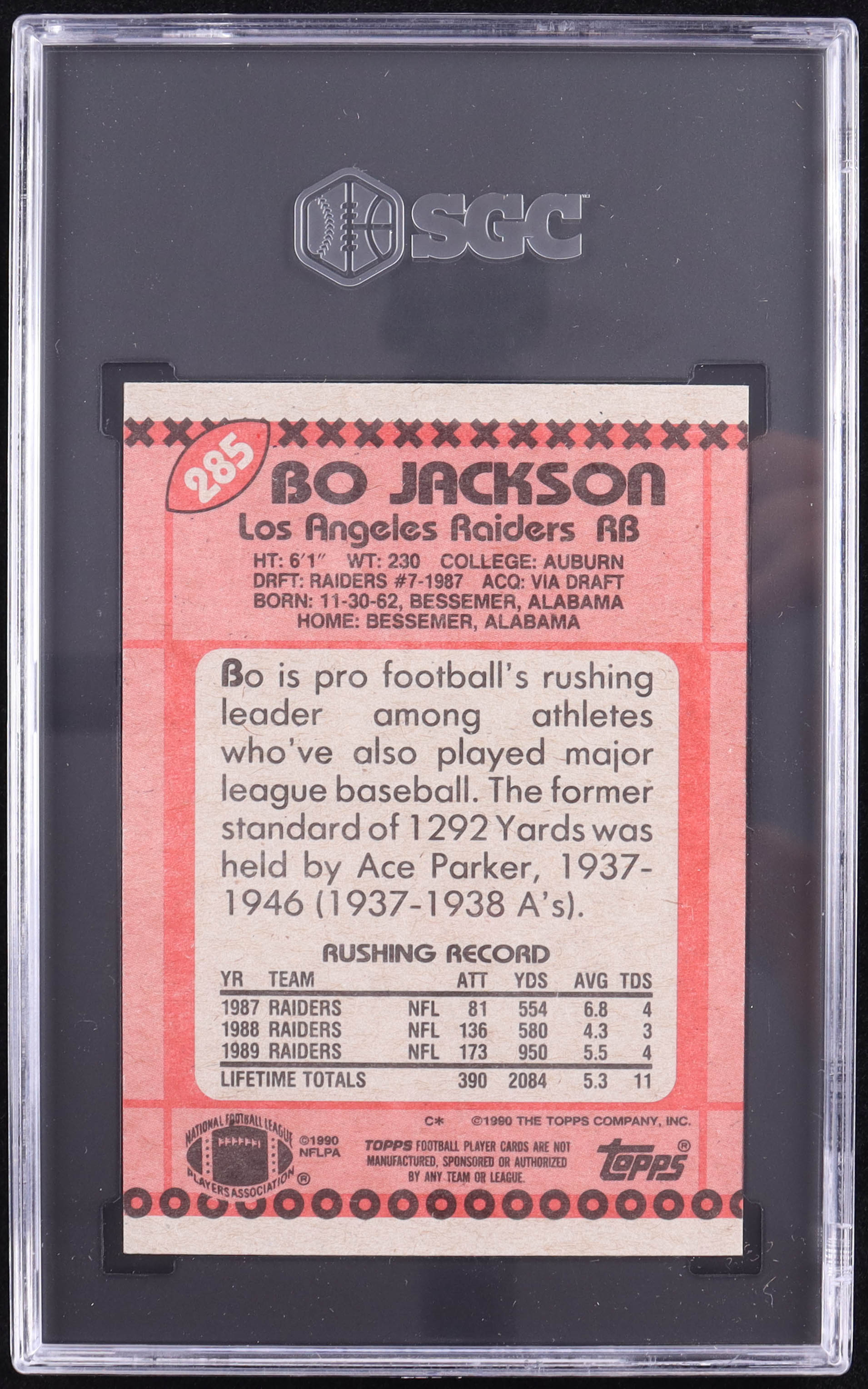 Bo Jackson 1990 Topps #285 (SGC 9) | Pristine Auction
