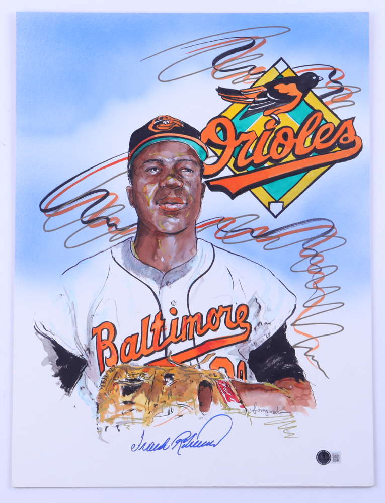Frank Robinson Signed Orioles 15x20 Longordo Original Mixed Media ...