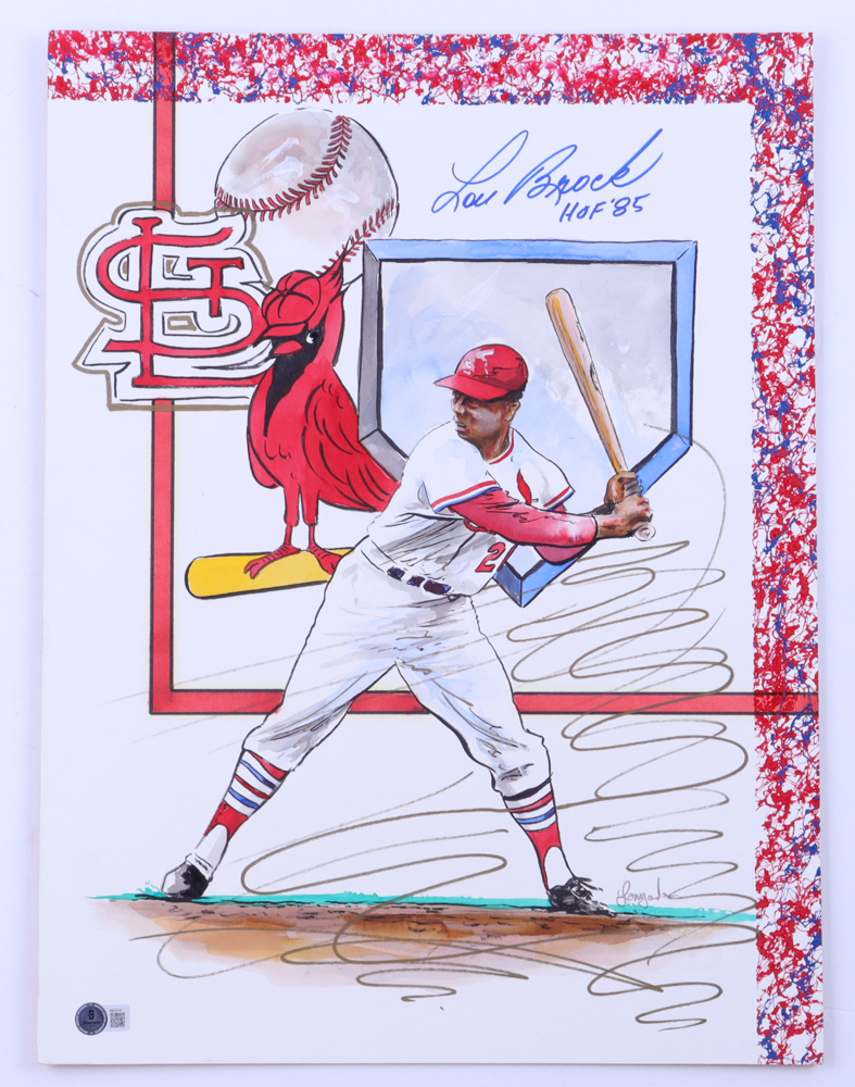Lou Brock Signed Cardinals 15x20 Longordo Original Mixed Media Artwork ...