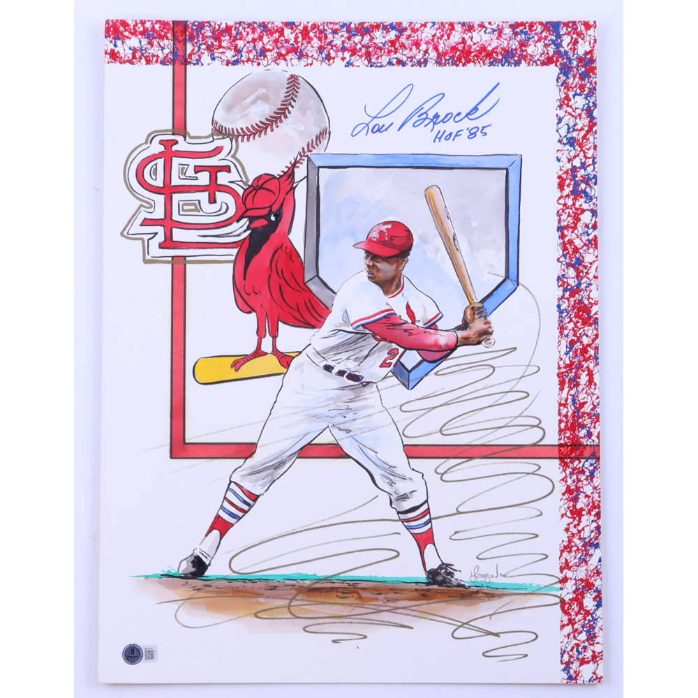 Lou Brock Signed Cardinals 15x20 Longordo Original Mixed Media Artwork ...