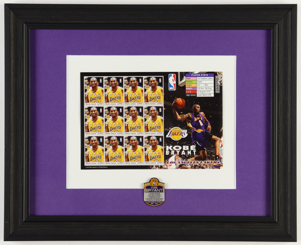 Kobe Bryant Lakers Uncut Postage Stamp Sheet Custom Framed Display With ...