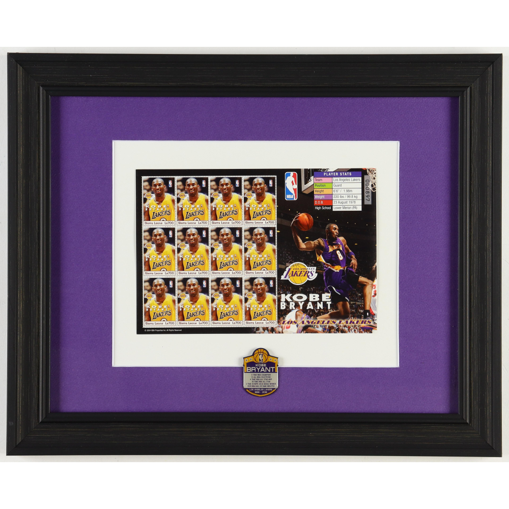 Kobe Bryant Lakers Uncut Postage Stamp Sheet Custom Framed Display With ...