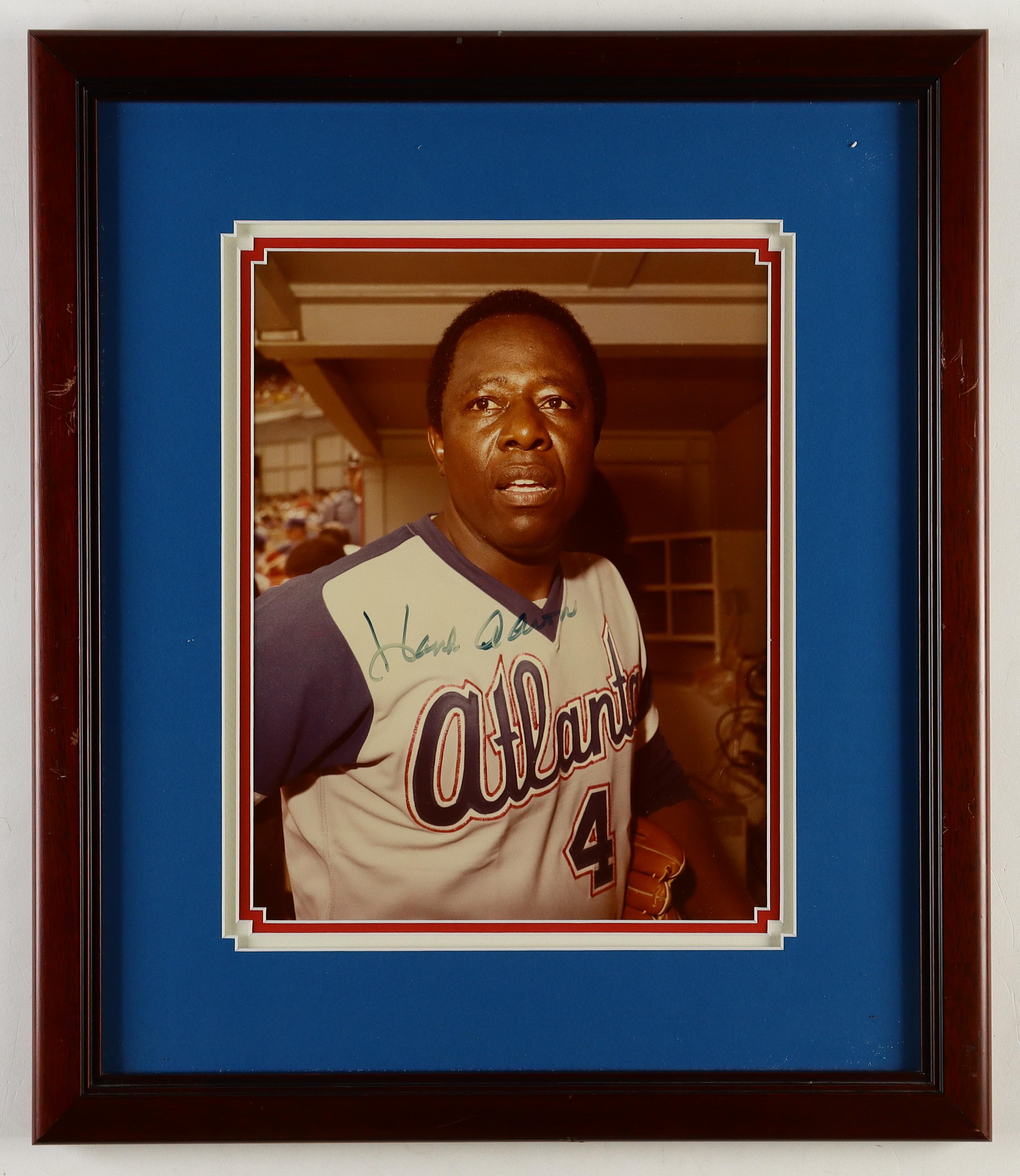 Hank Aaron Signed Braves 18x21 Custom Framed Photo Display (Beckett ...