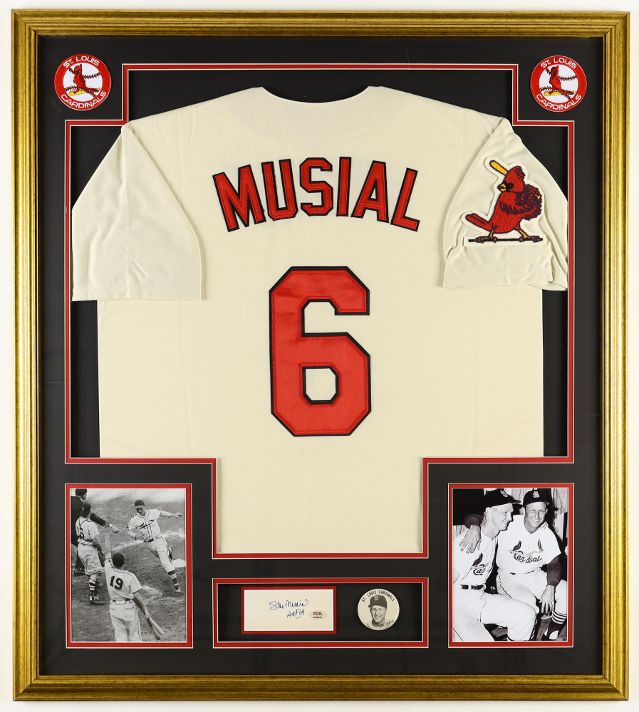 Stan Musial Signed Cardinals Custom Framed Cut Display Inscribed "HOF ...