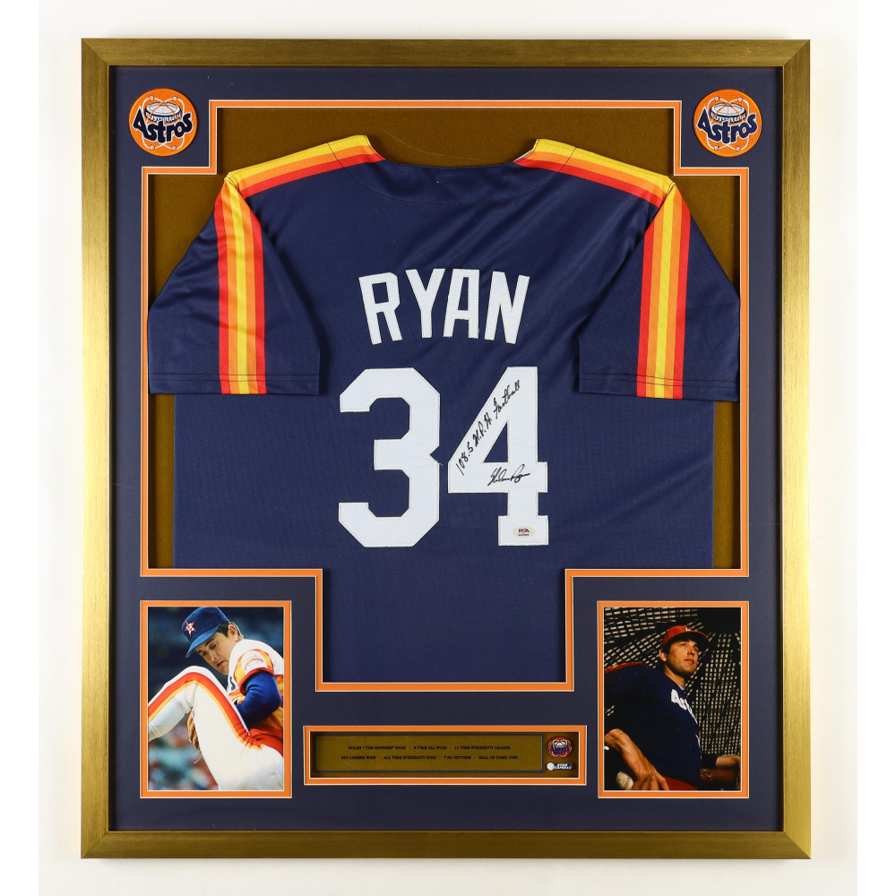 Nolan Ryan Signed Custom Framed Jersey Display Inscribed "108.5 MPH ...