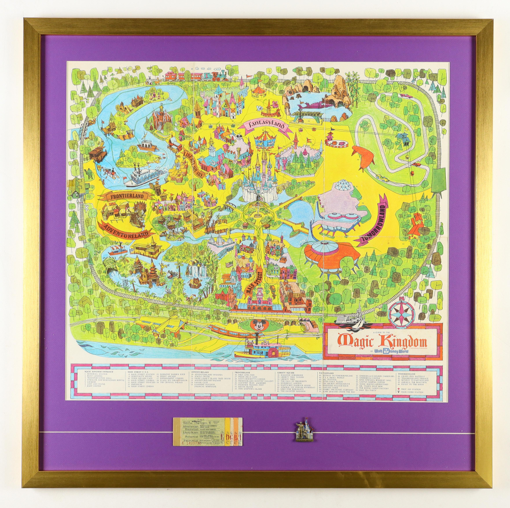 "Walt Disney World" Custom Framed Souvenir Wall Map With Disney World ...