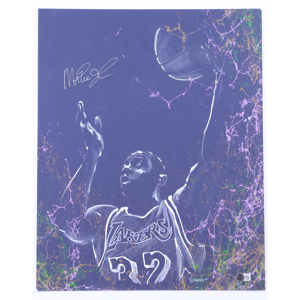 Magic Johnson Signed Lakers 15x20 Longordo Original Mixed Media Artwork ...