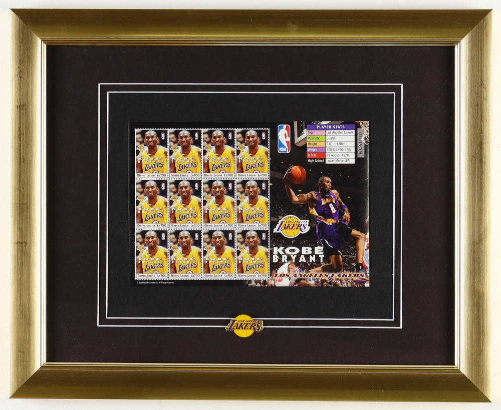 Kobe Bryant Full Uncut Postage Stamp Sheet Custom Framed Display with ...