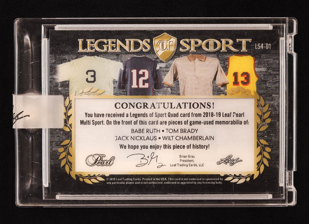 Babe Ruth / Tom Brady / Jack Nicklaus / Wilt Chamberlain 2018-19 Leaf ...